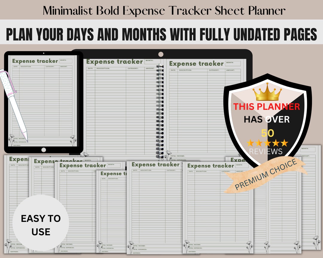 Minimalist Bold Expense Tracker Sheet Planner, İncome & Expense Tracker ...