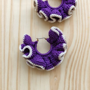 Crochet Ruffled Earrings Crochet Hoop Earrings Statement Hoops Unique ...
