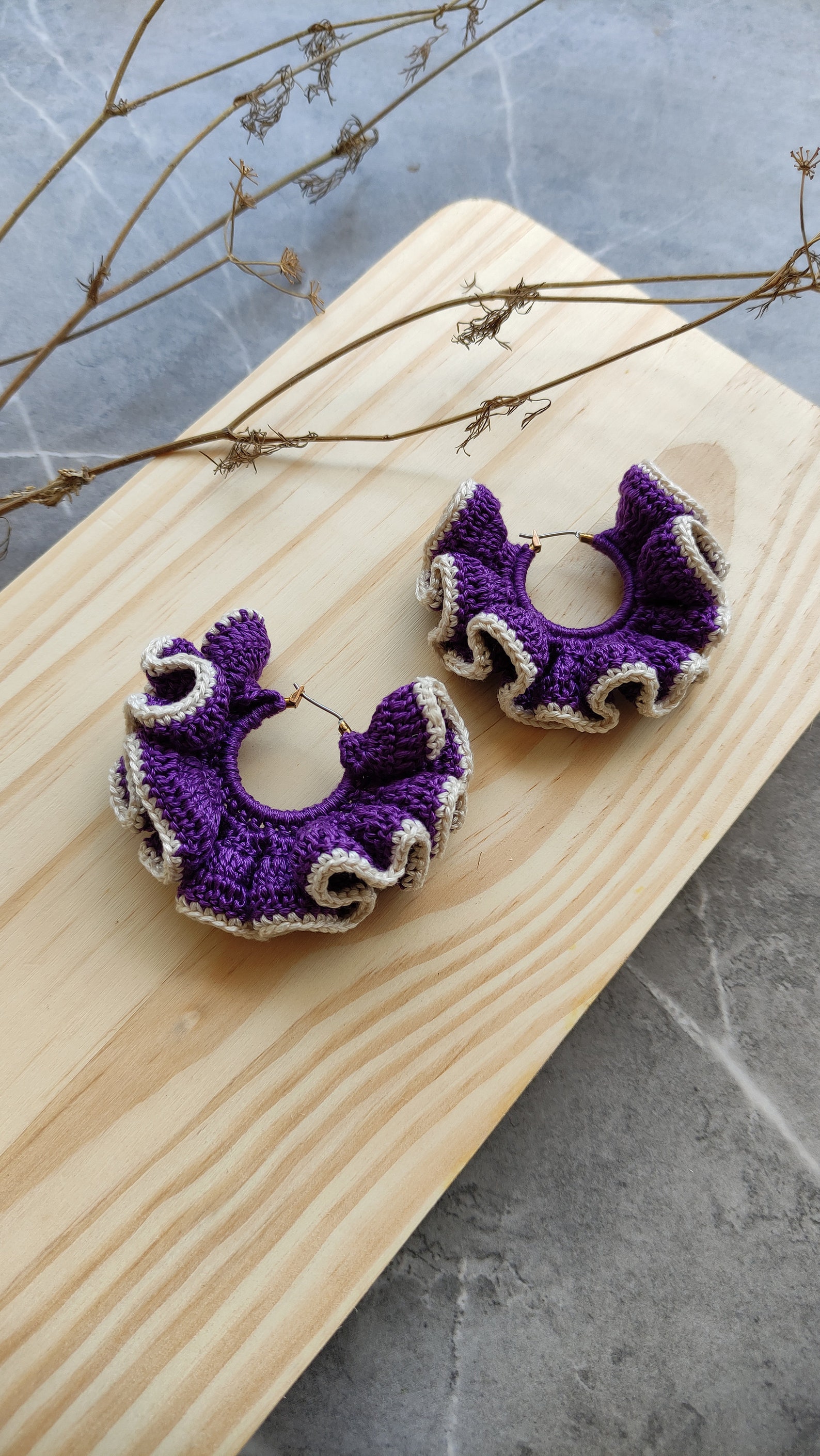 Crochet Ruffled Earrings Crochet Hoop Earrings Statement Hoops Unique ...