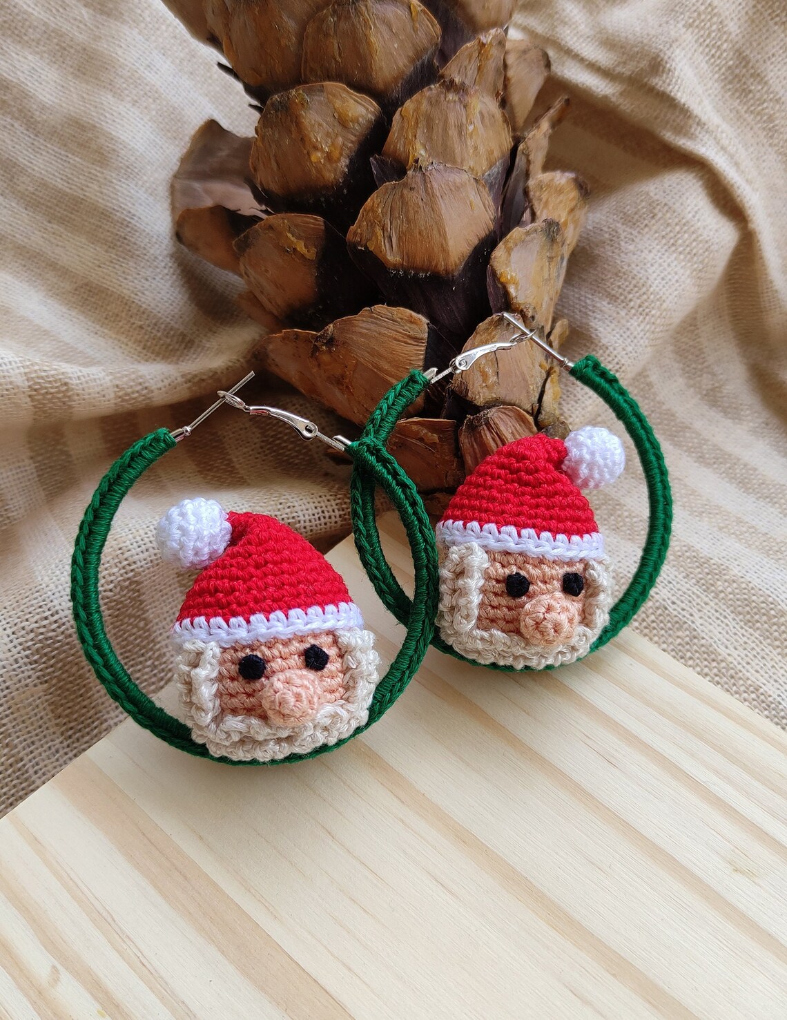 Santa Crochet Earrings Quirky Christmas Gift Handmade Santa Hoop ...