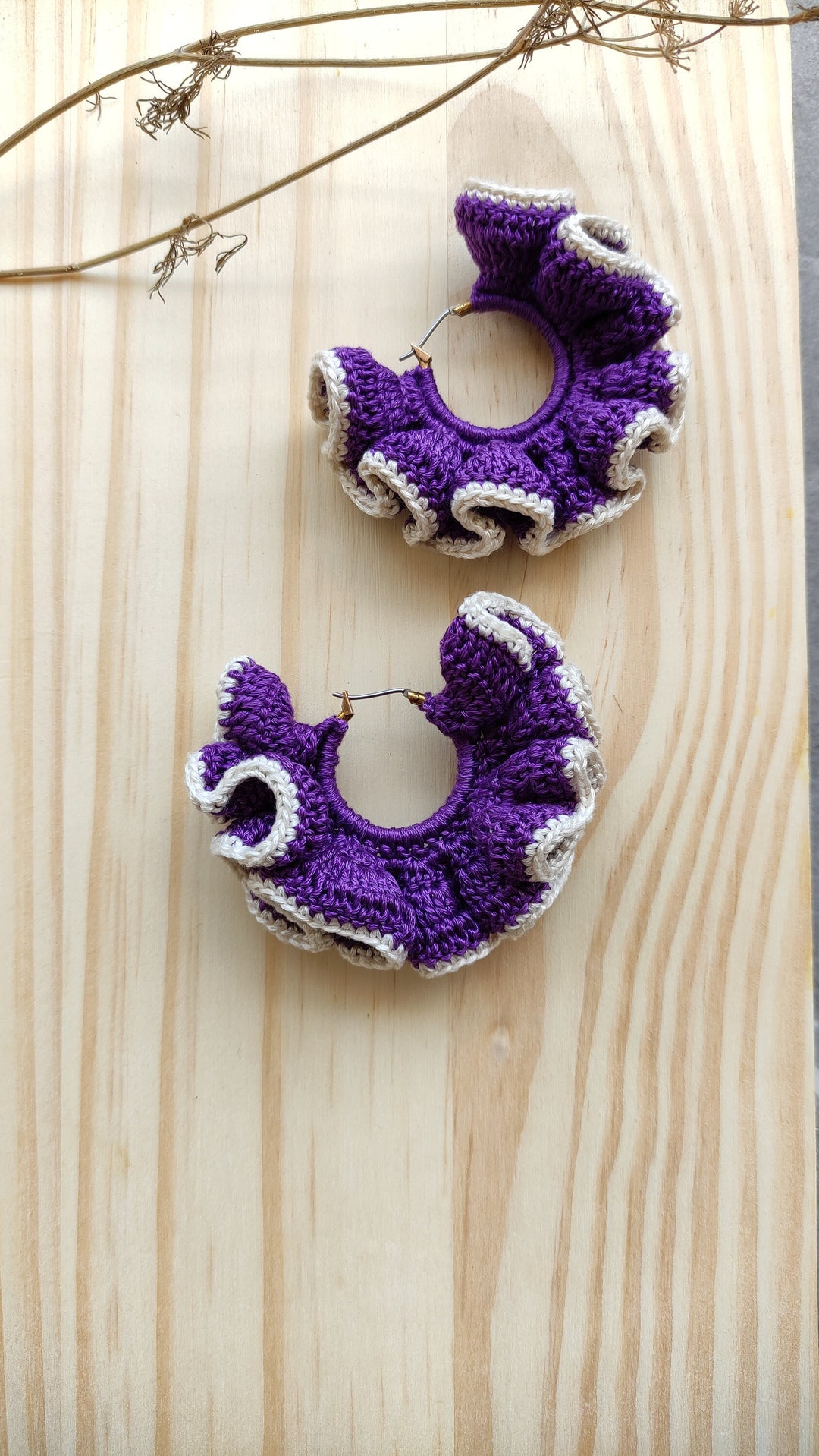 Crochet Ruffled Earrings Crochet Hoop Earrings Statement Hoops Unique ...