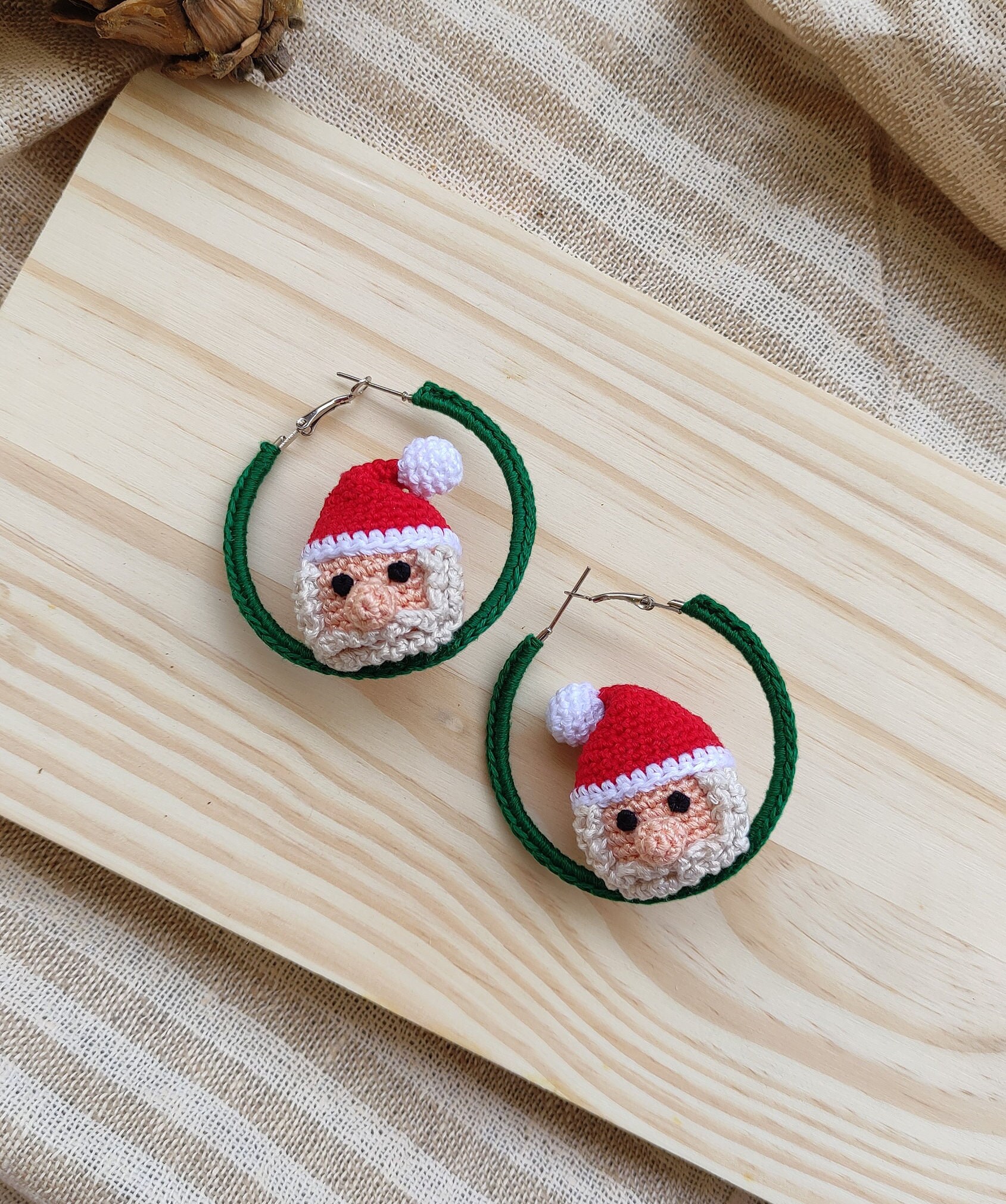 Santa Crochet Earrings Quirky Christmas Gift Handmade Santa Hoop ...