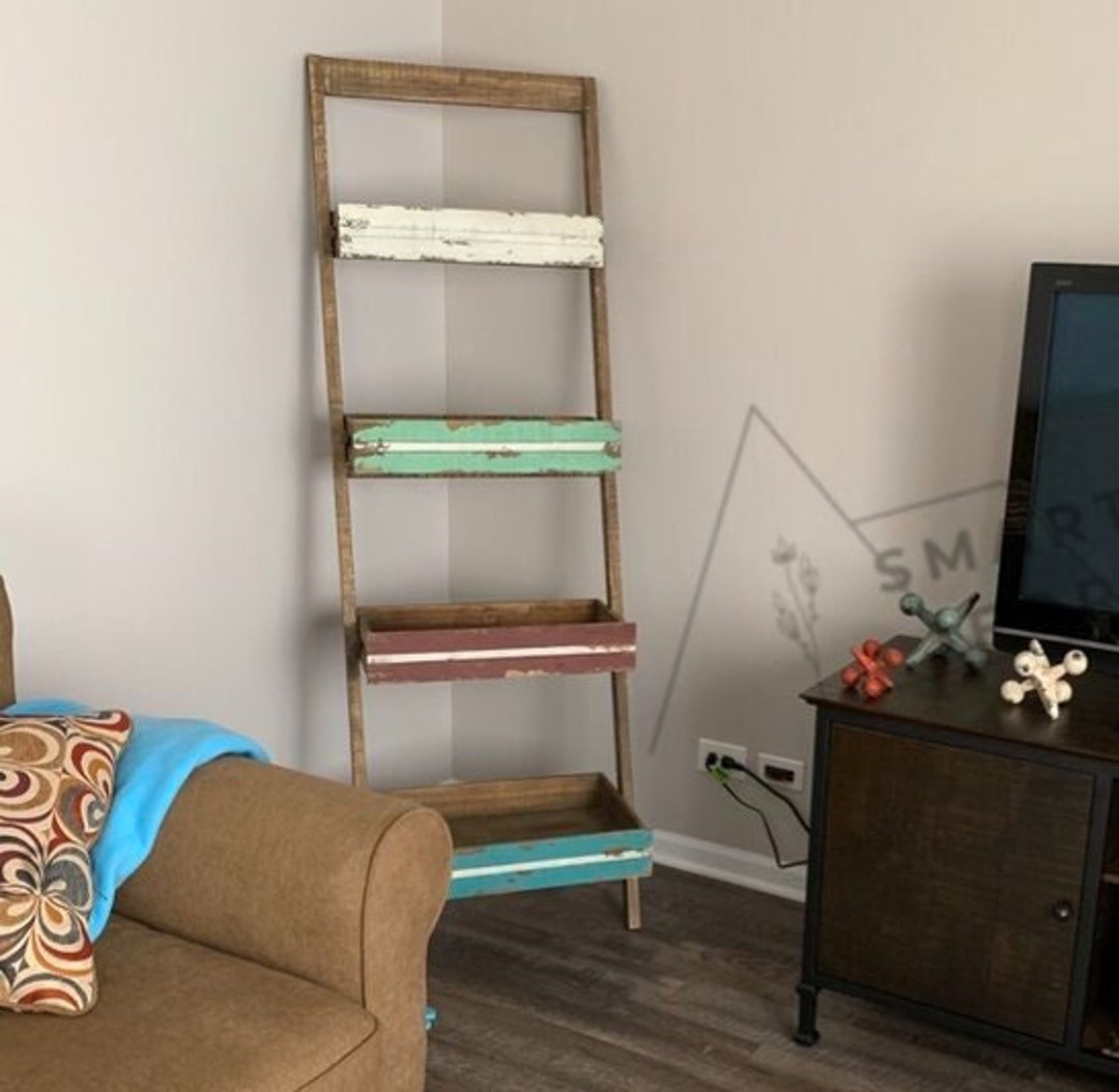 Wood Ladder Bookcase Livingroom Furniture New Home Gift - Etsy