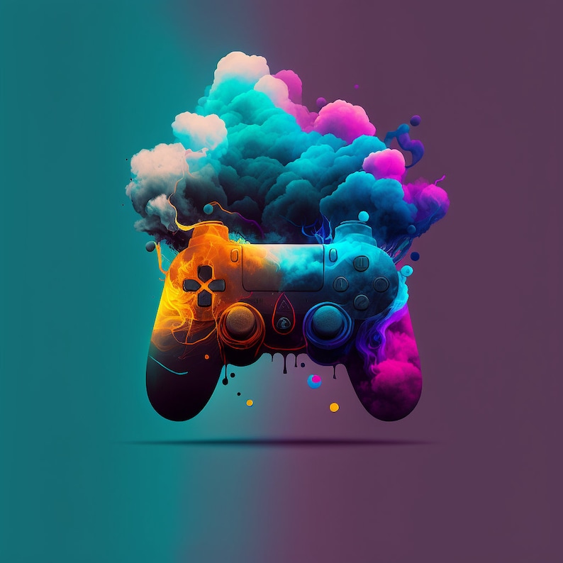 Game Room Decor Smoke Gaming Controller Poster, PNG Gamer Life, Digital ...