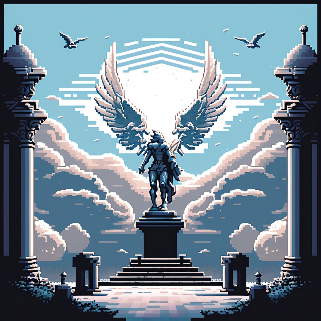 Pixelated Statue in Heaven Digital Gamer Wall Art, PNG, Sublimation ...