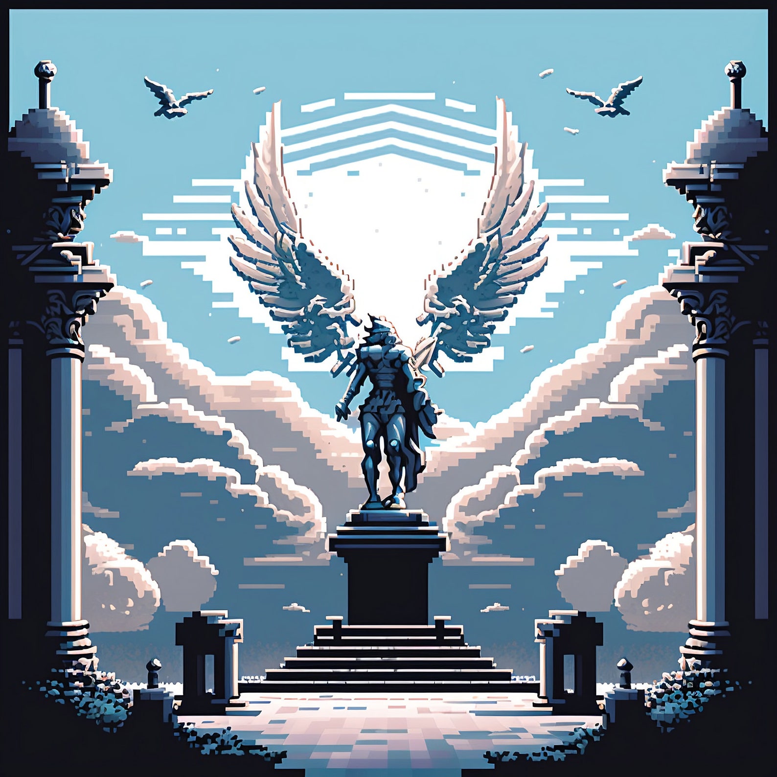Pixelated Statue in Heaven Digital Gamer Wall Art, PNG, Sublimation ...