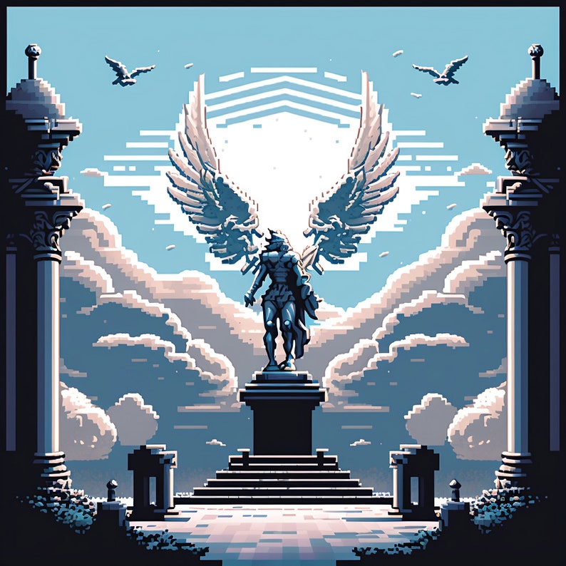 Pixelated Statue in Heaven Digital Gamer Wall Art, PNG, Sublimation ...