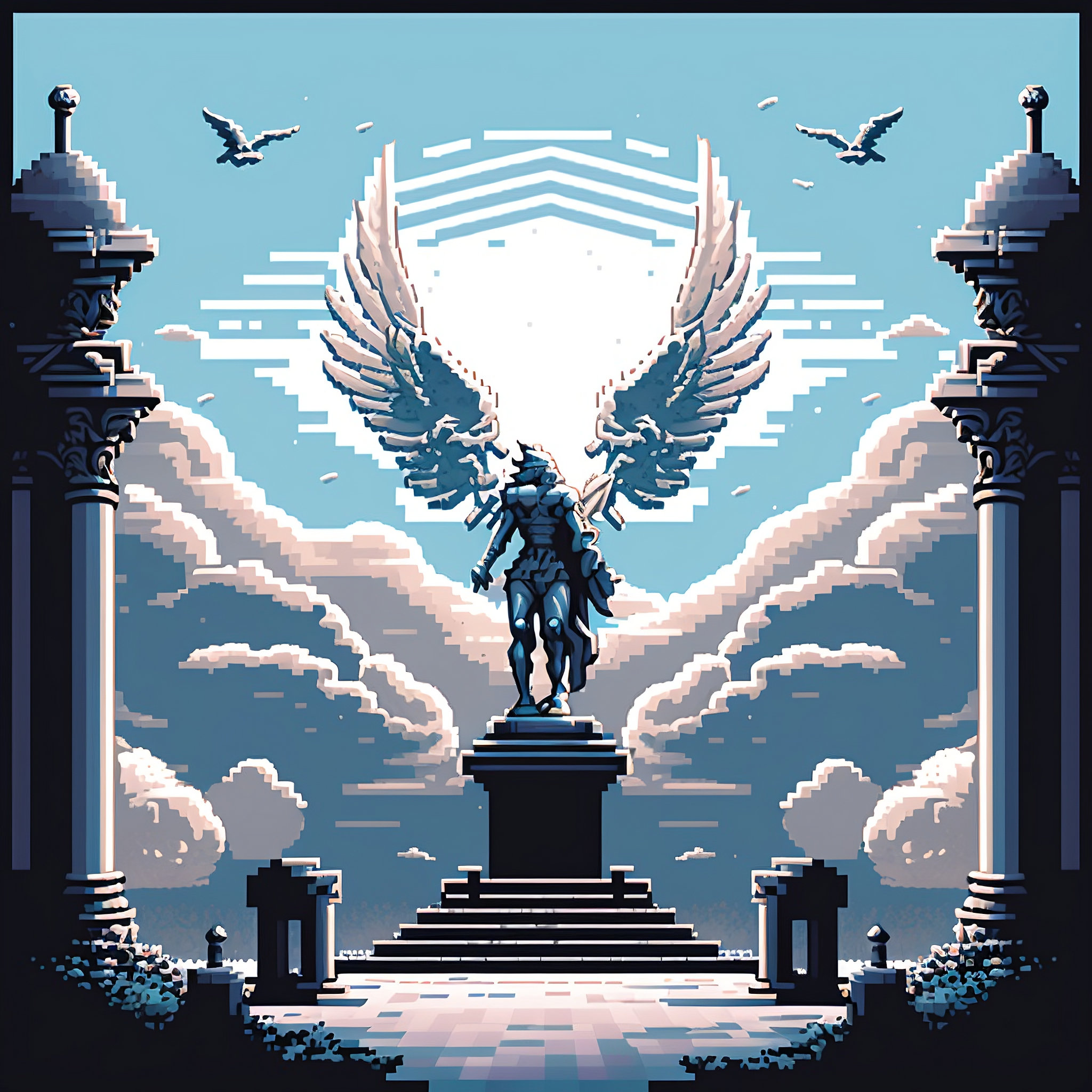 Pixelated Statue in Heaven Digital Gamer Wall Art, PNG, Sublimation ...