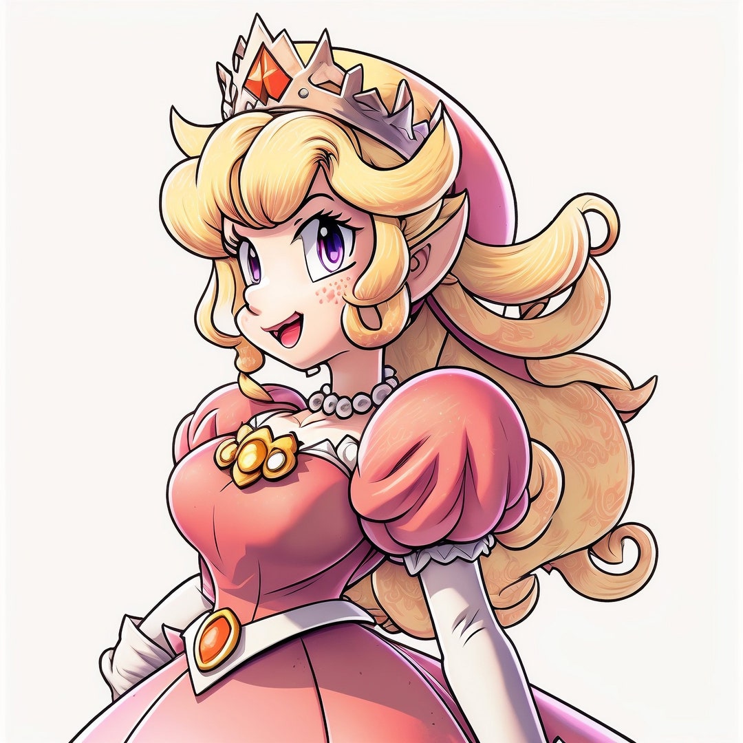 Cute Princess Peach Super Mario Brothers Digital Art, Manga Inspired ...