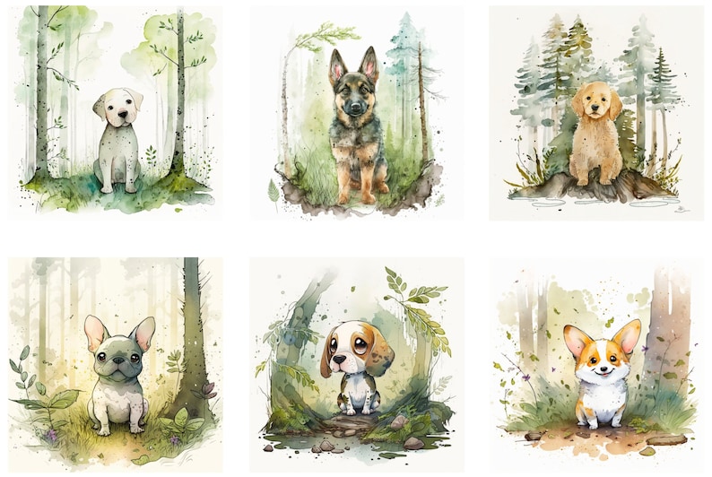 24 PNG Watercolor Dogs Clipart PNG Format Instant Download - Etsy