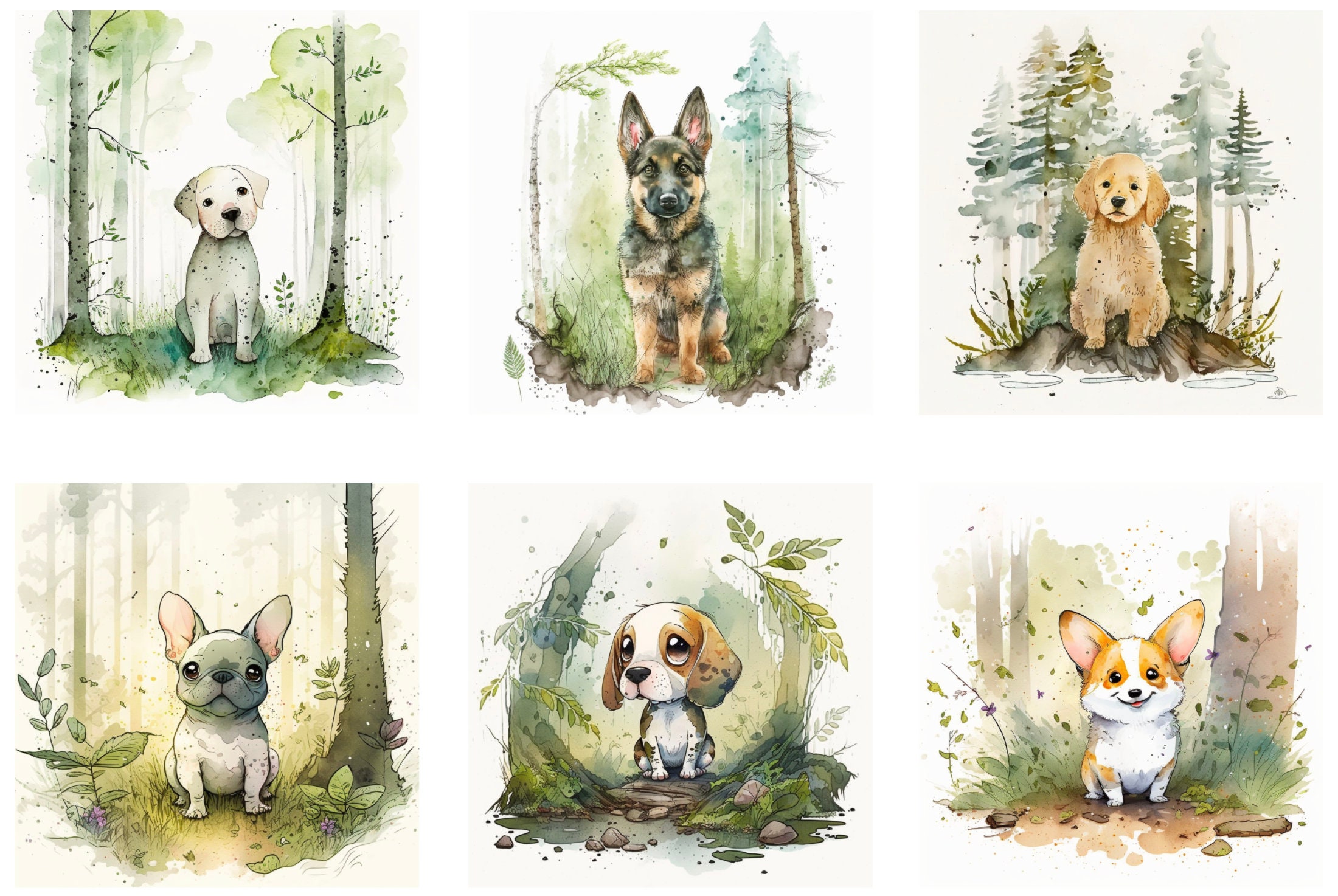 24 PNG Watercolor Dogs Clipart, PNG Format, Instant Download, Cute Dog ...