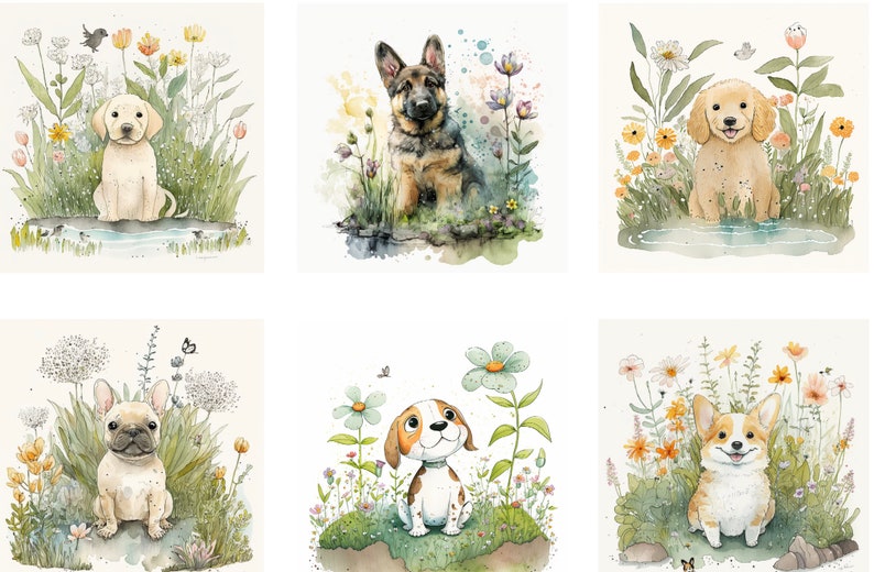 24 PNG Watercolor Dogs Clipart PNG Format Instant Download - Etsy