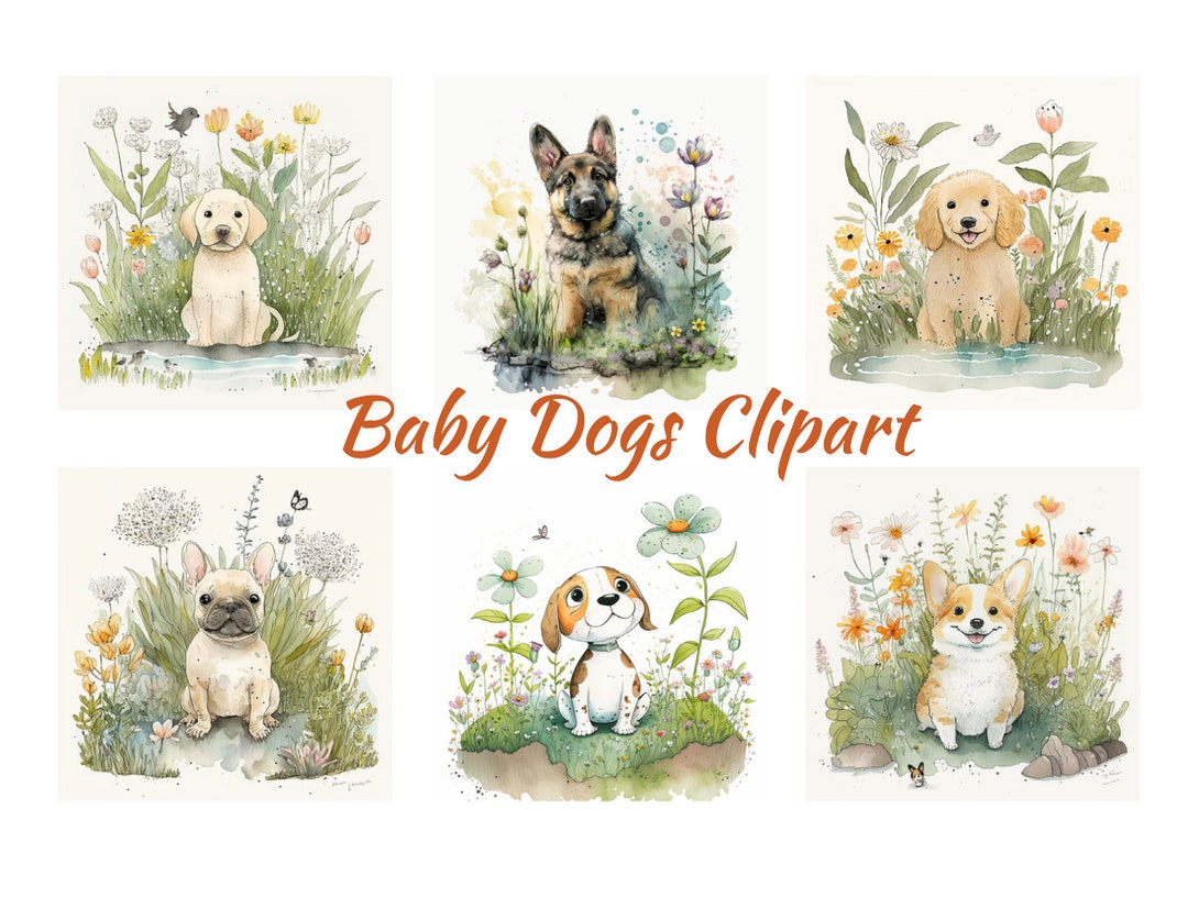 24 PNG Watercolor Dogs Clipart, PNG Format, Instant Download, Cute Dog ...