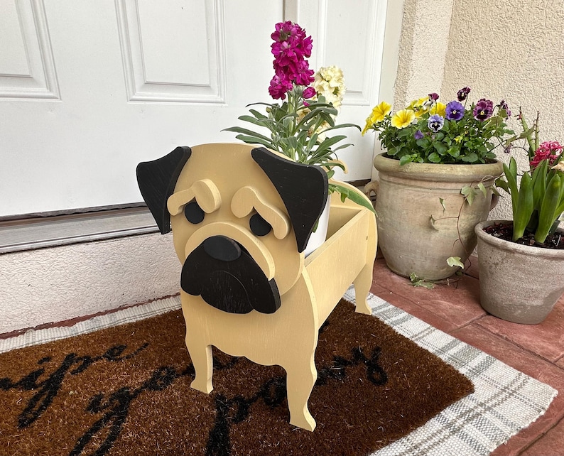 Pug Wooden Flower Planter Box Gift Dog Planter - Etsy