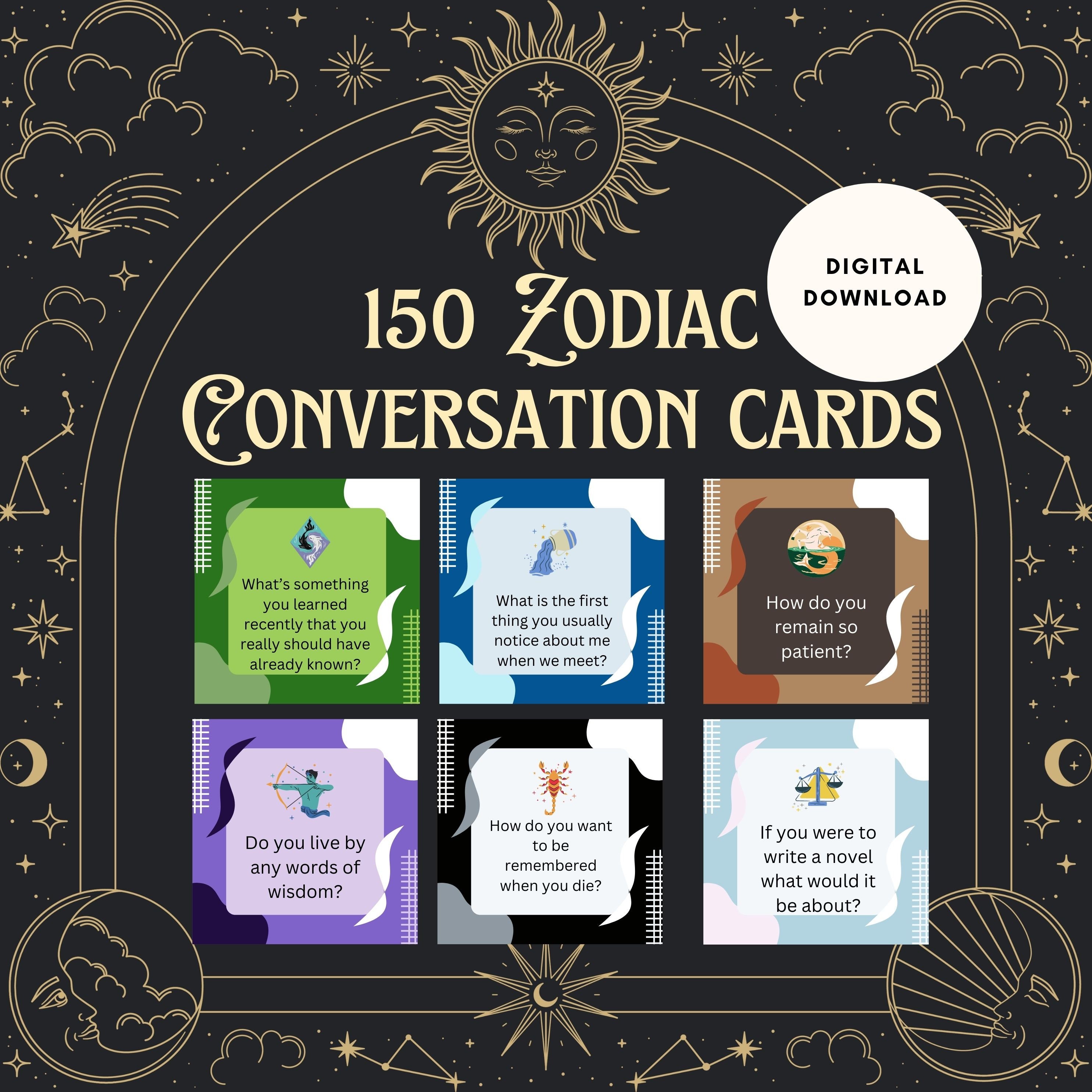 Printable Conversation Cards, Astrology Conversation Starters, Zodiac ...