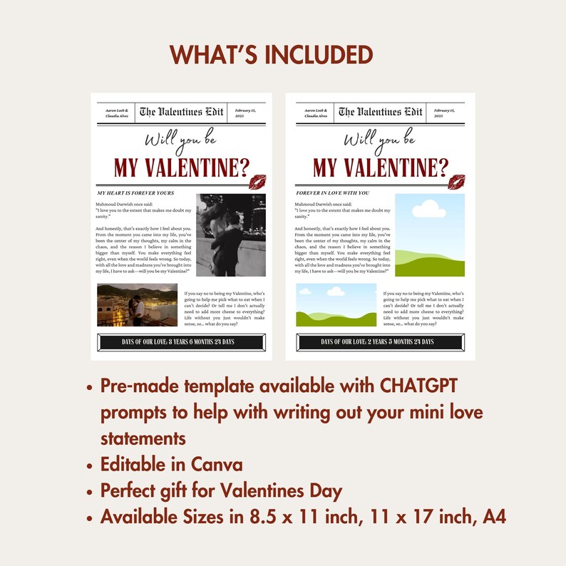 Will You Be My Valentine Day Newspaper Template, Valentine Newspaper ...