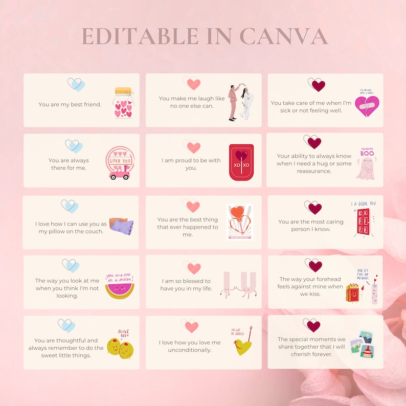 Reasons Why I Love You Cards: Printable Love Notes (editable Canva) - Etsy