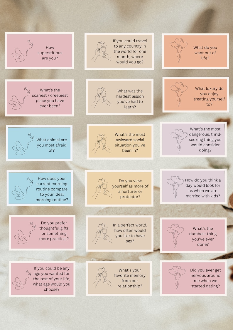 Couple Conversation Starter Cards: 100 Relationship Questions (digital ...