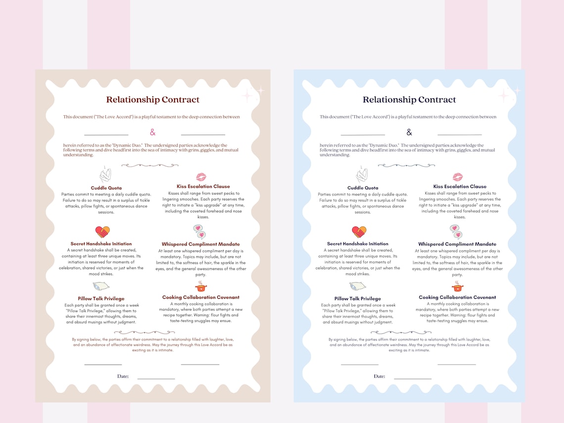 Funny Relationship Contract: Editable Couple Gift (PDF) - Etsy