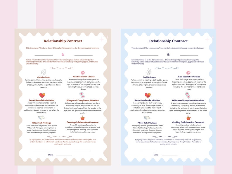 Funny Relationship Contract: Editable Couple Gift (PDF) - Etsy