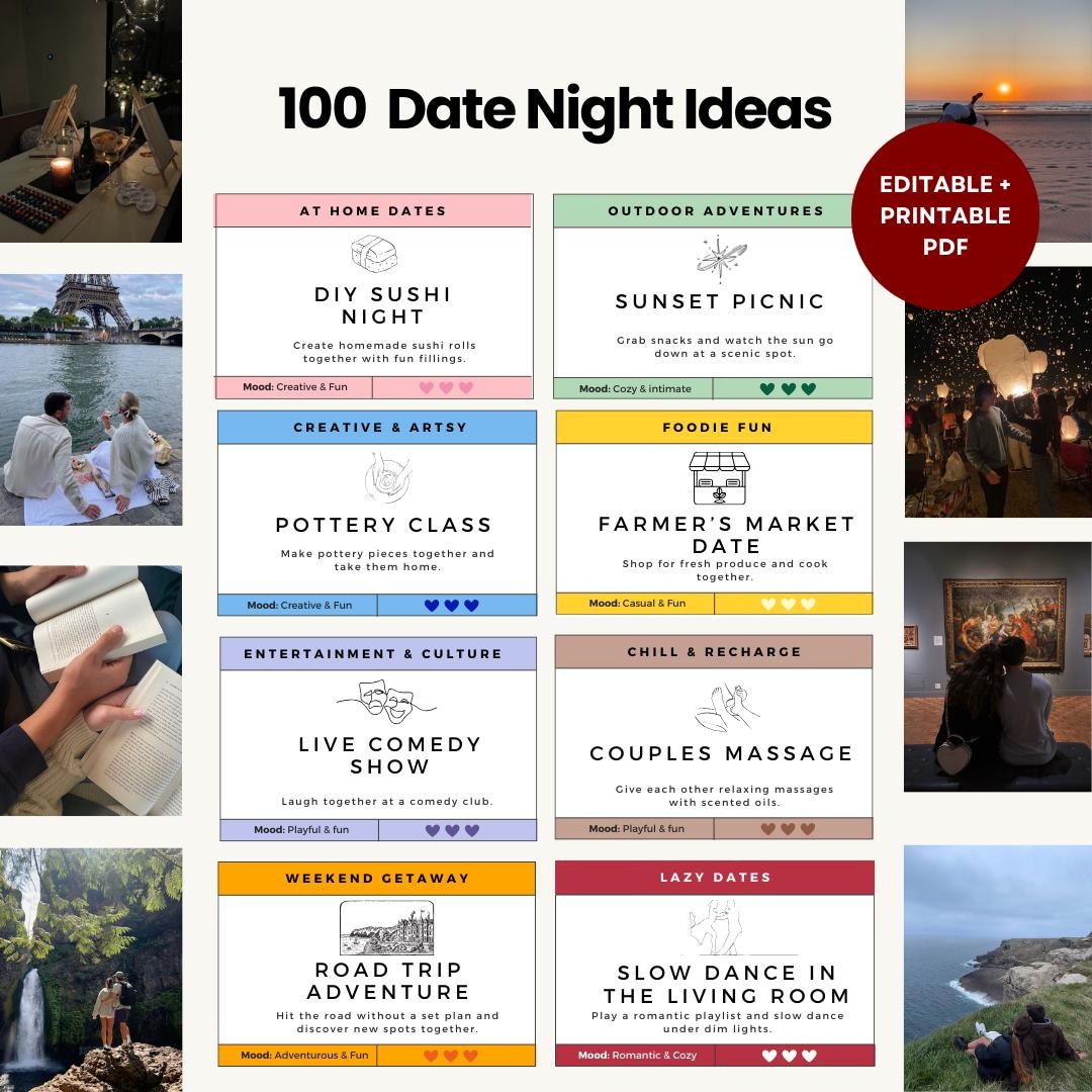 Printable Date Night Ideas: 100 Couple Activities (PDF) - Etsy