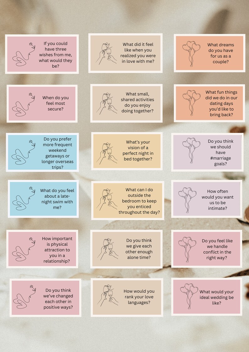 Couple Conversation Starter Cards: 100 Relationship Questions (digital ...