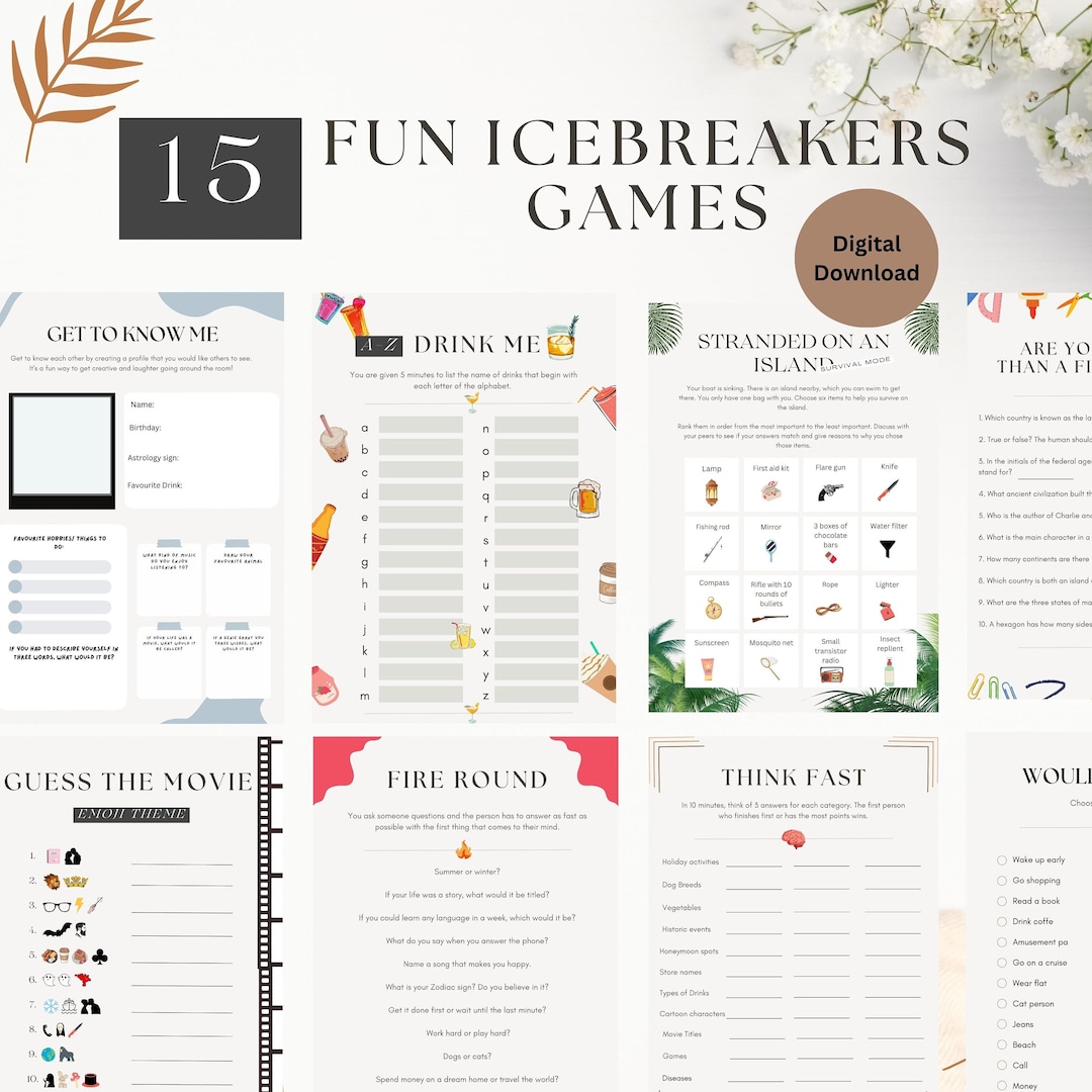 Printable Icebreaker Games Bundle: 15 Fun Party Games (digital Download ...