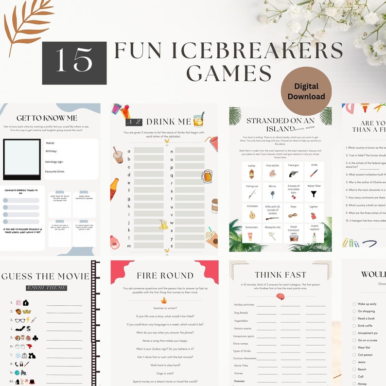 Printable Icebreaker Games Bundle: 15 Fun Party Games (digital Download ...