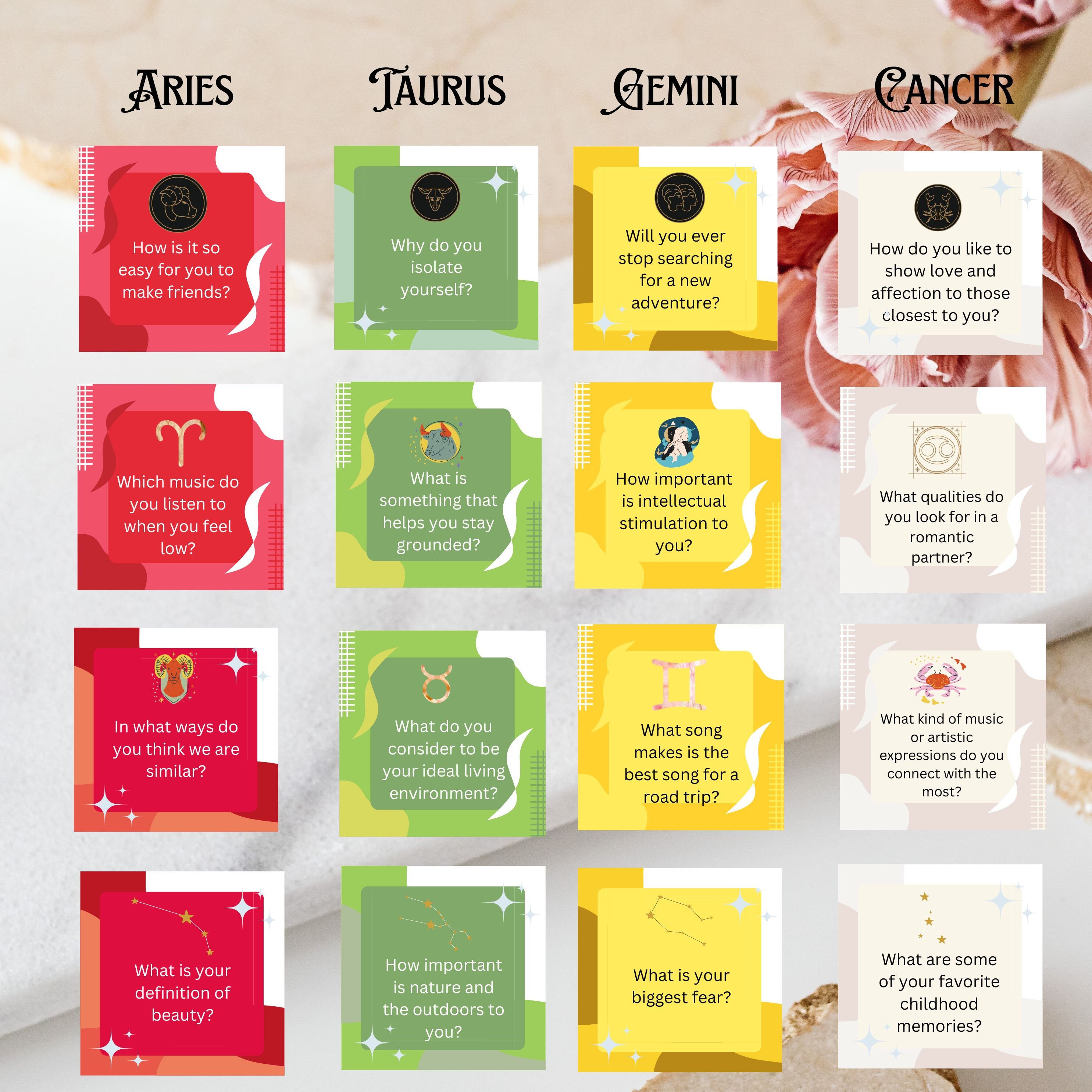Printable Conversation Cards, Astrology Conversation Starters, Zodiac ...