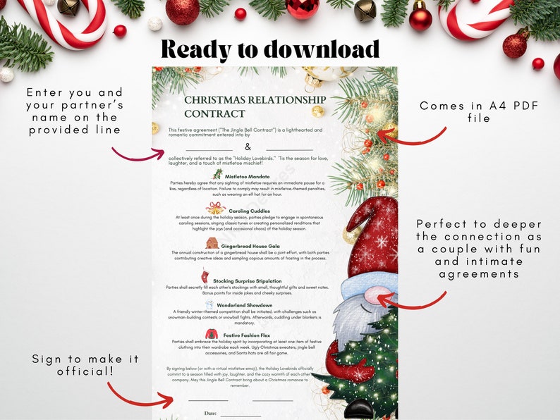 Printable Relationship Contract, Printable Christmas Couple Contract ...