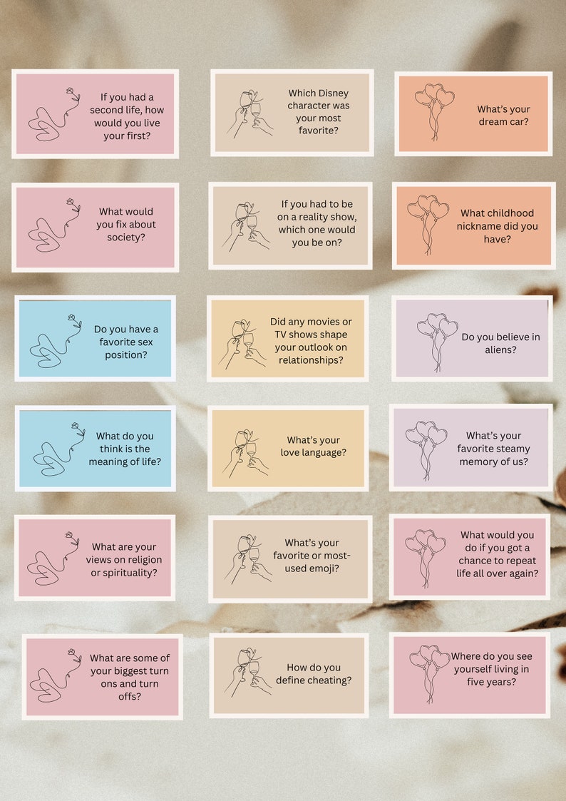 Couple Conversation Starter Cards: 100 Relationship Questions (digital ...