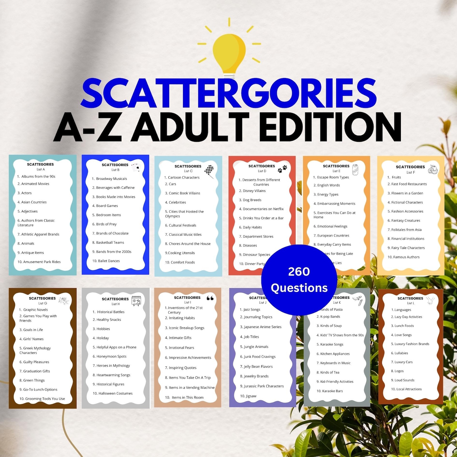 A-Z Scattergories Game: Adult Party Edition (printable) - Etsy