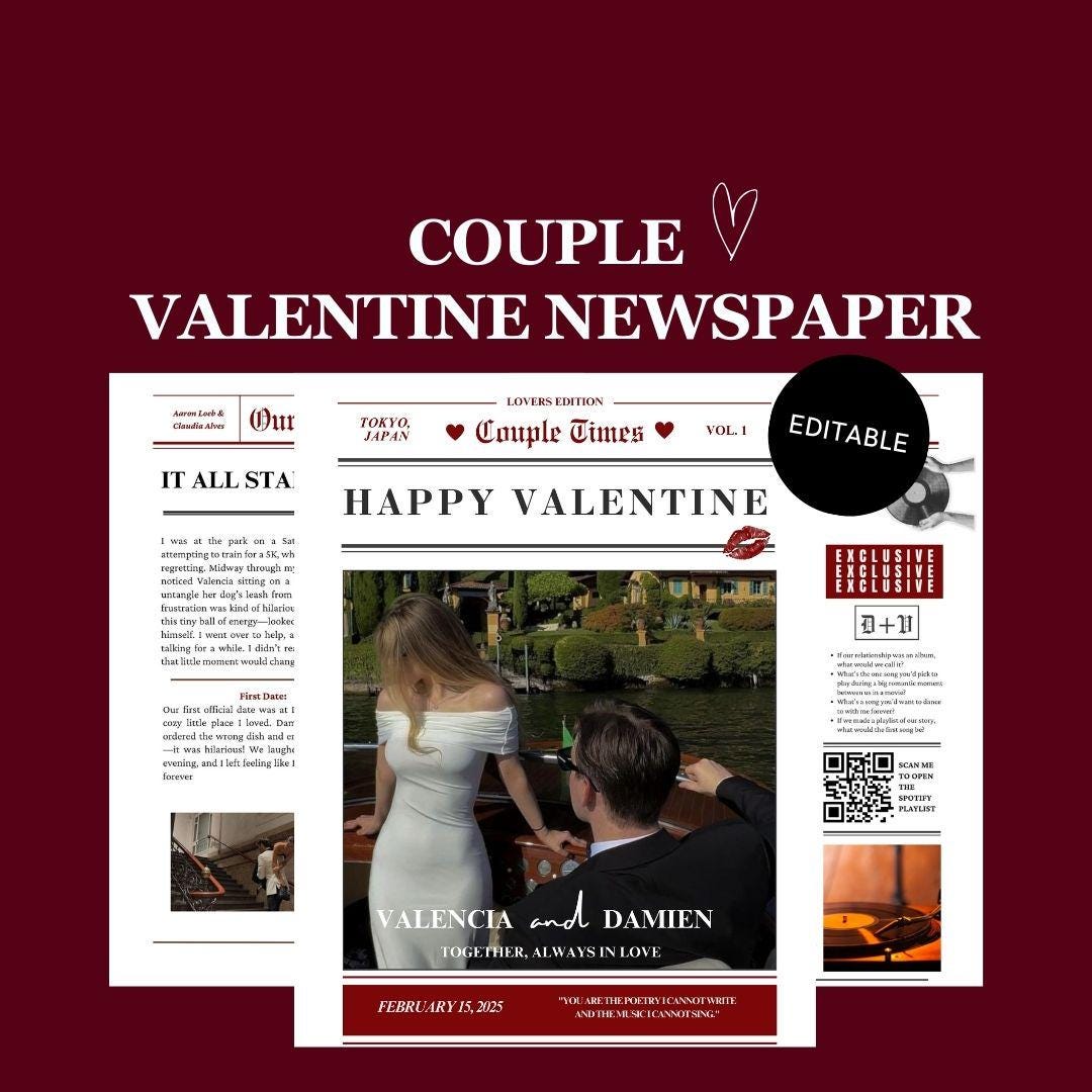 Printable Couple Newspaper, Couple Valentine Newspaper, Valentine ...