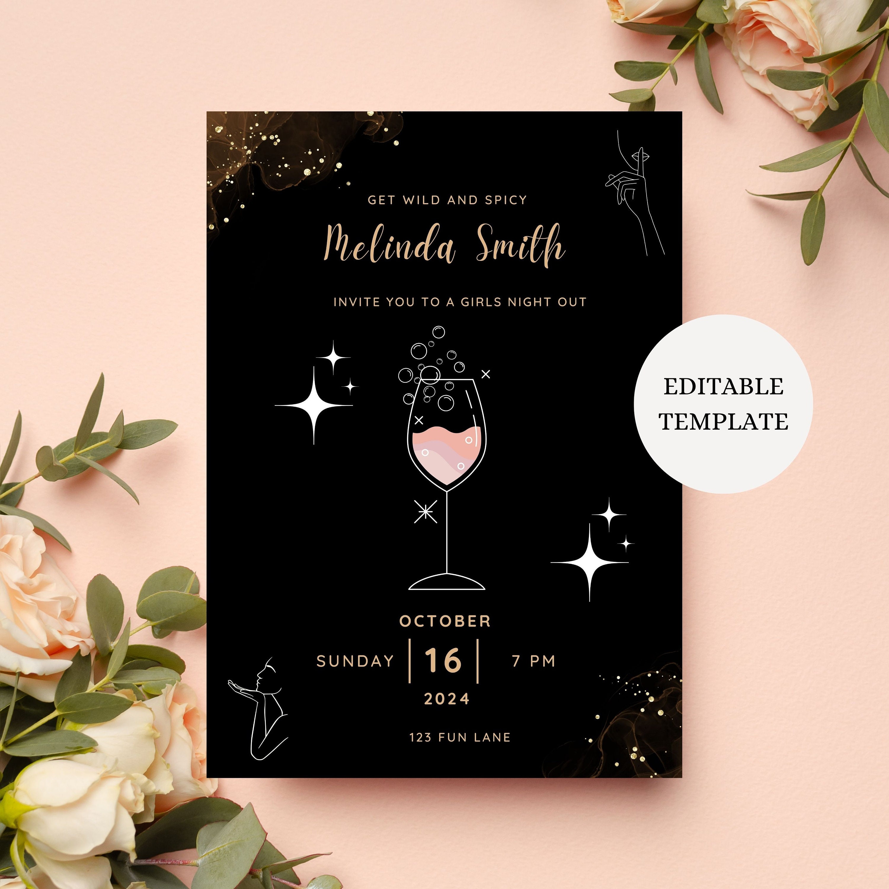 Editable Girls Night Out Invitation, Printable Girls Night Out, Canva ...