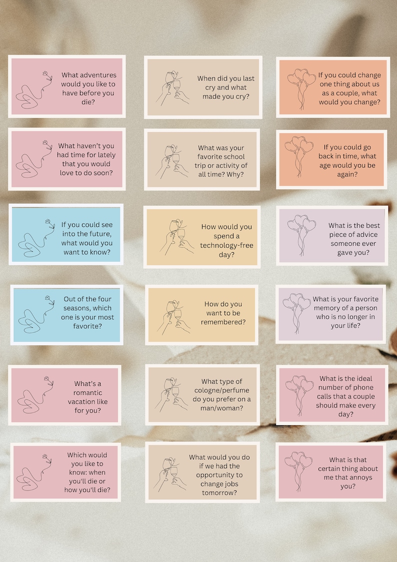 Couple Conversation Starter Cards: 100 Relationship Questions (digital ...