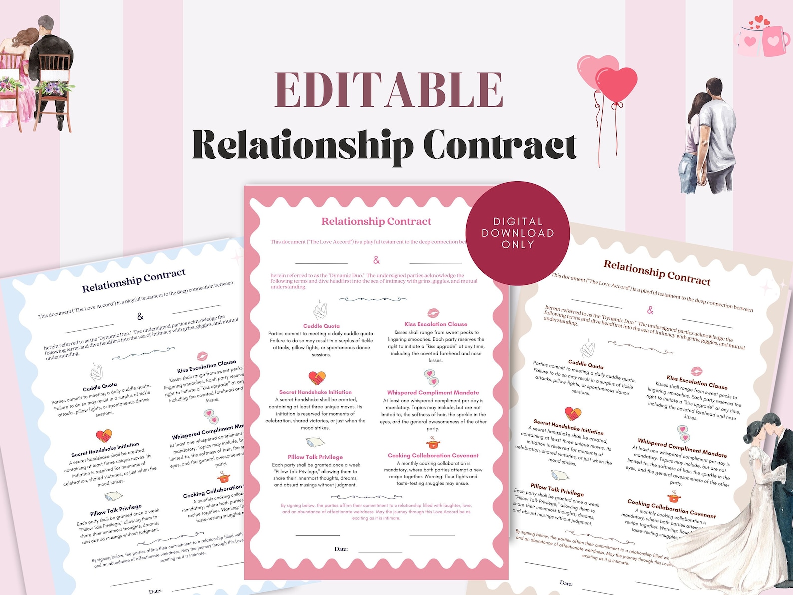 Funny Relationship Contract: Editable Couple Gift (PDF) - Etsy