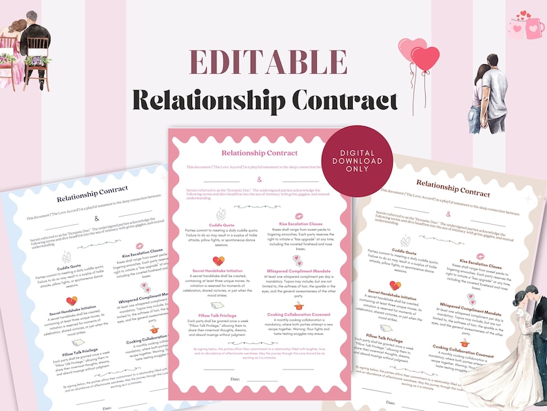 Funny Relationship Contract: Editable Couple Gift (PDF) - Etsy