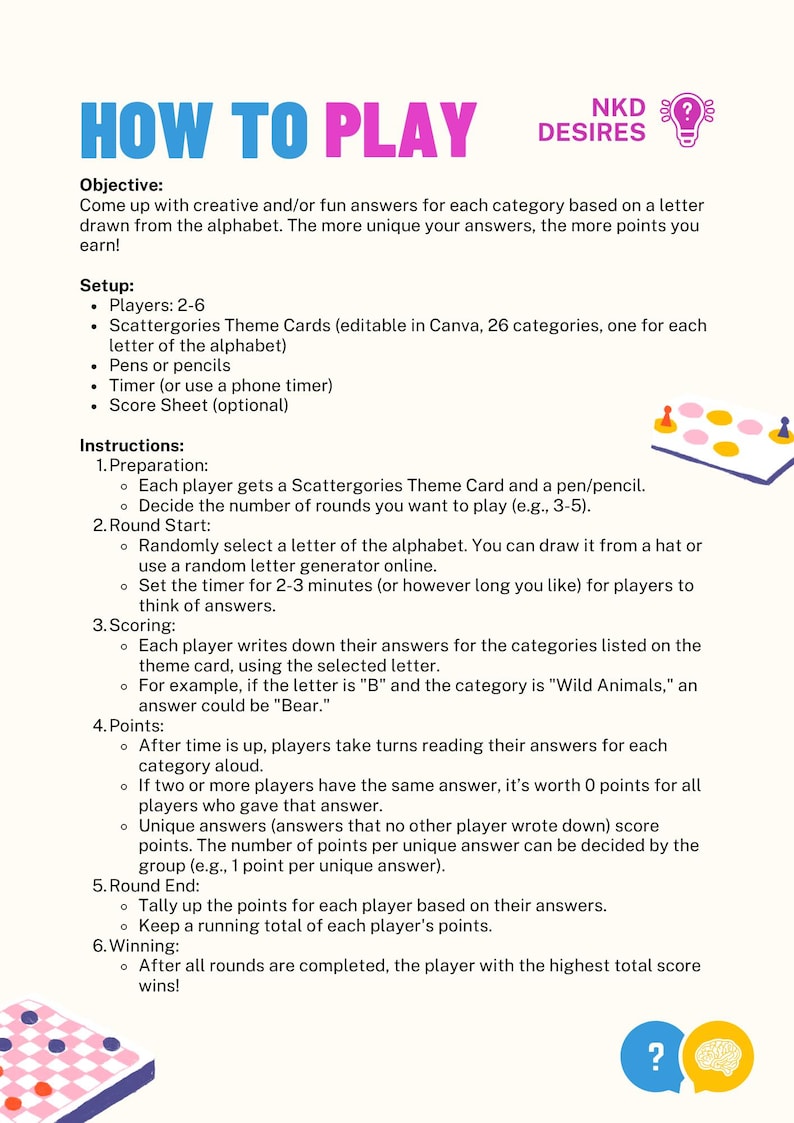 A-Z Scattergories Game: Adult Party Edition (printable) - Etsy