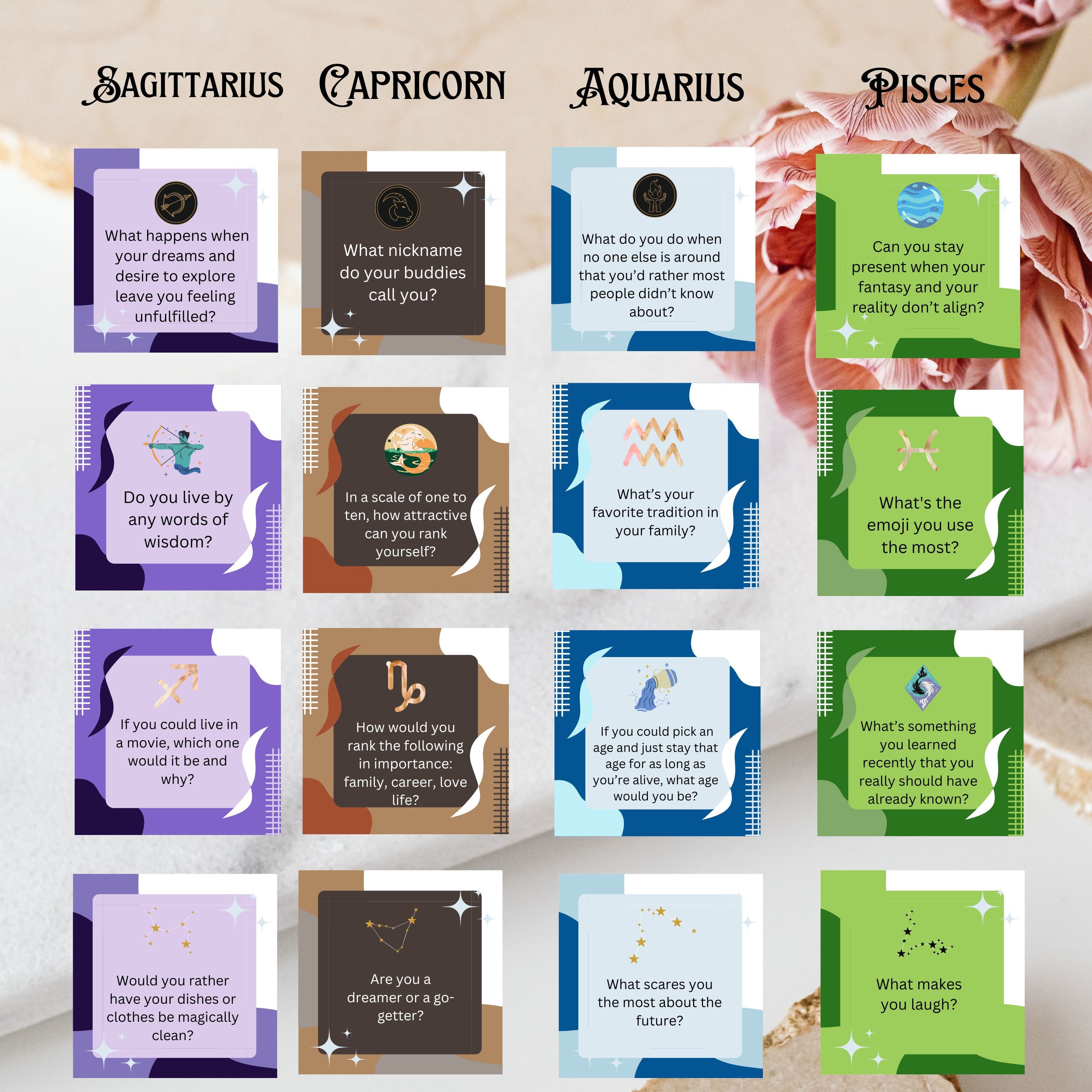 Printable Conversation Cards, Astrology Conversation Starters, Zodiac ...
