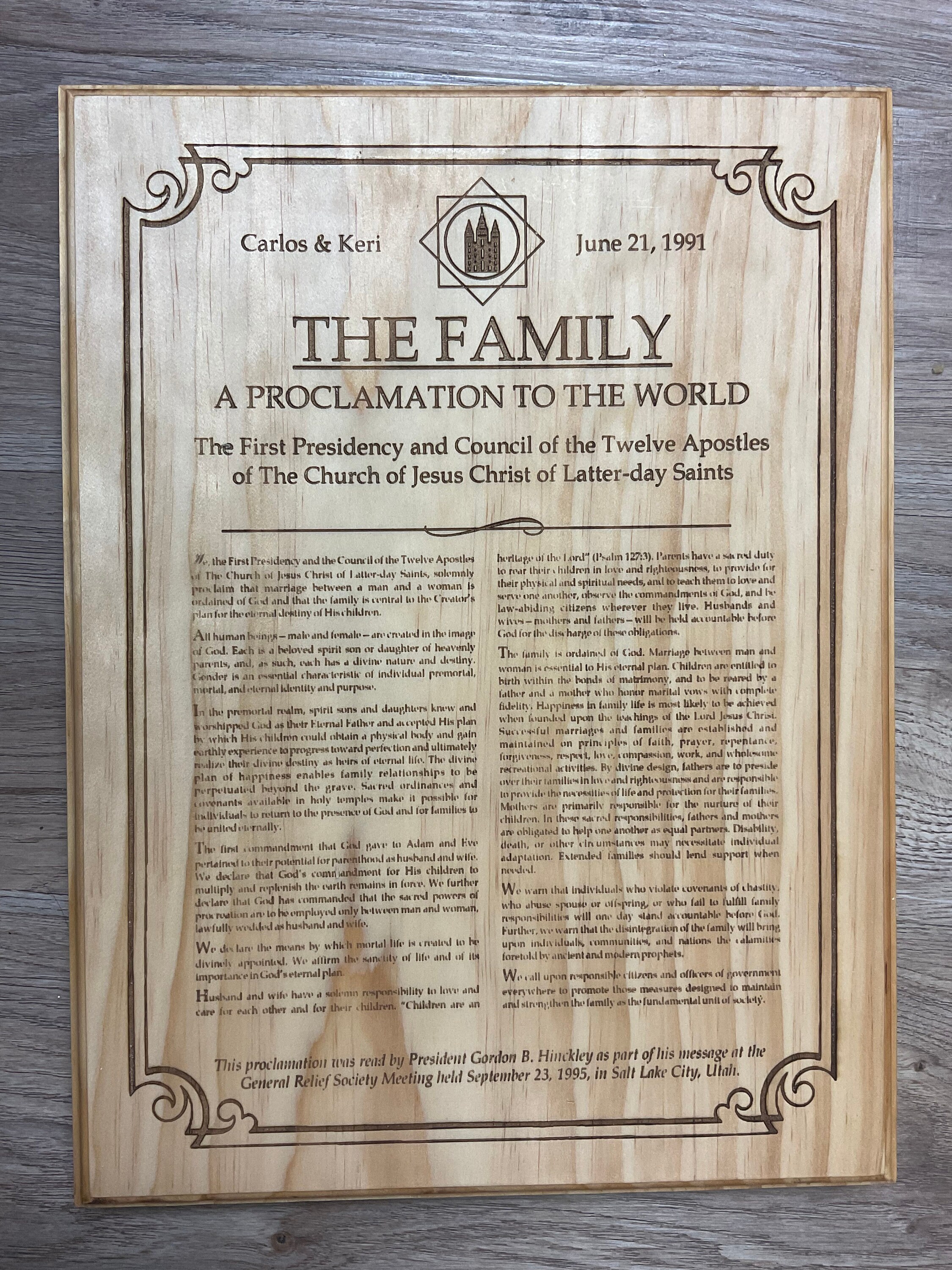 The Family: a Proclamation to the World, Laser Engraved, Mechizedek ...