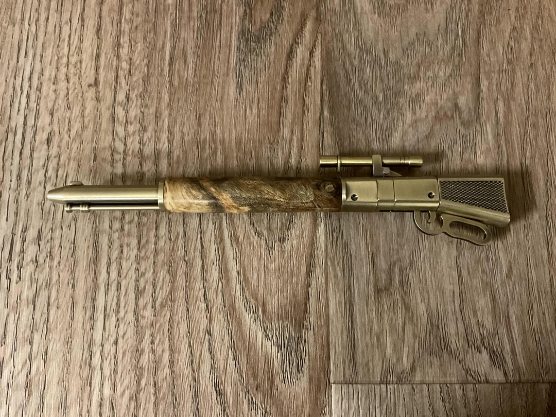 Lever Action Rifle Pen W/buckeye Burl Antique Brass Plating - Etsy