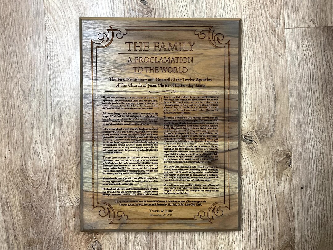 The Family: a Proclamation to the World, Laser Engraved, Temple, Custom ...