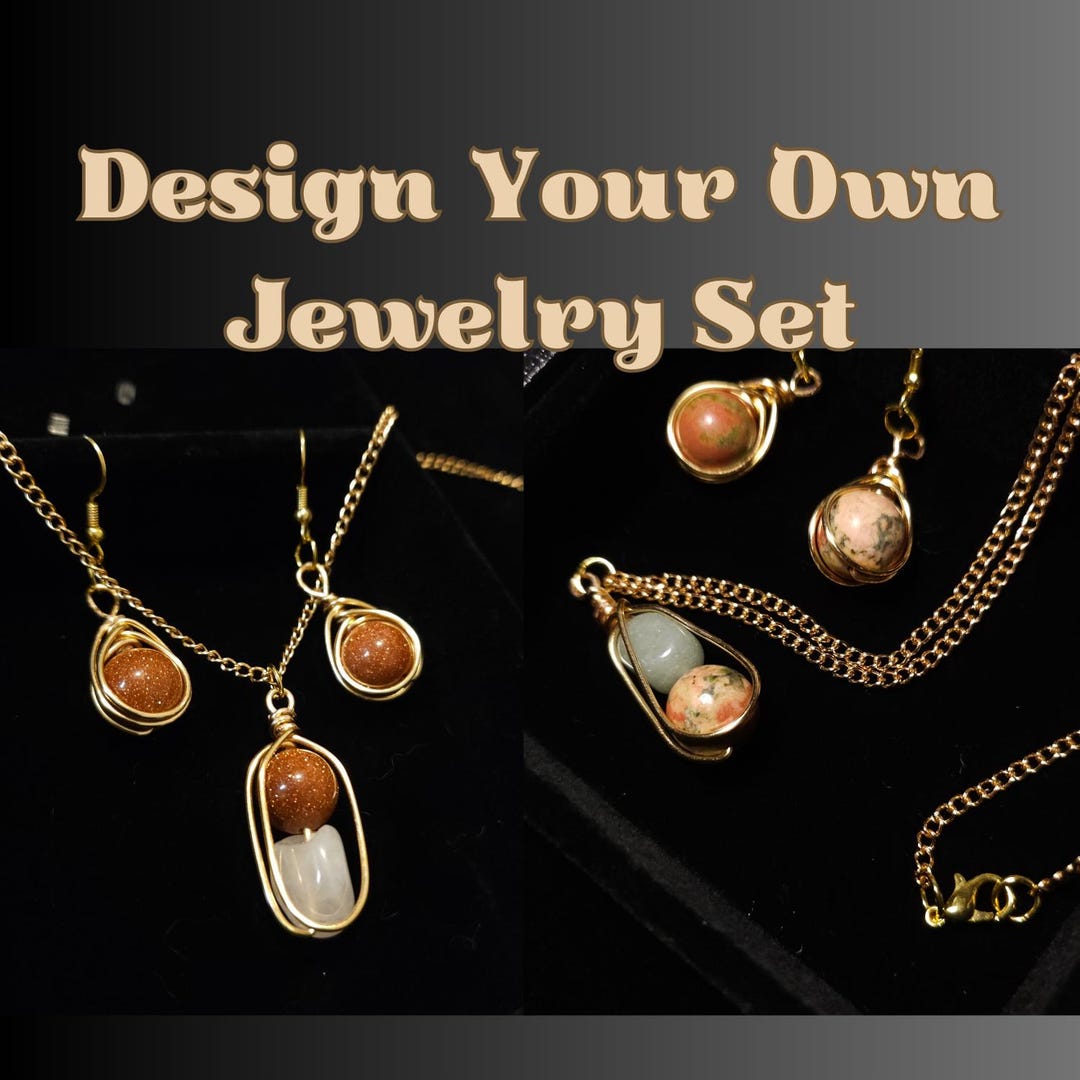 Design Your Own Custom Jewelry Set Wrapped 2 Stone Pendant and Matching ...