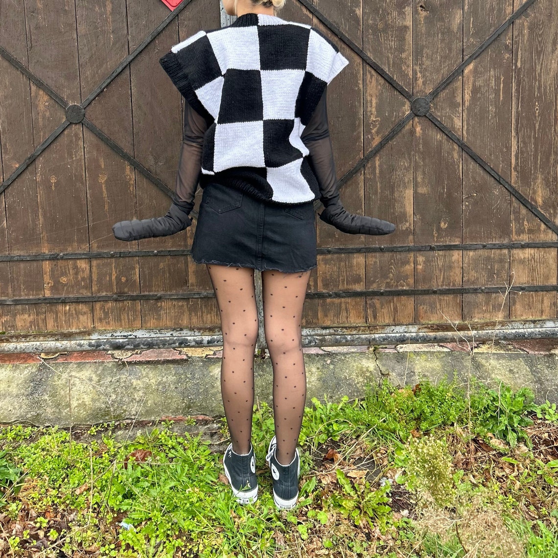 Wednesday Addams Sweater,handmade Knit Jenna Ortega West,v Neck Black ...