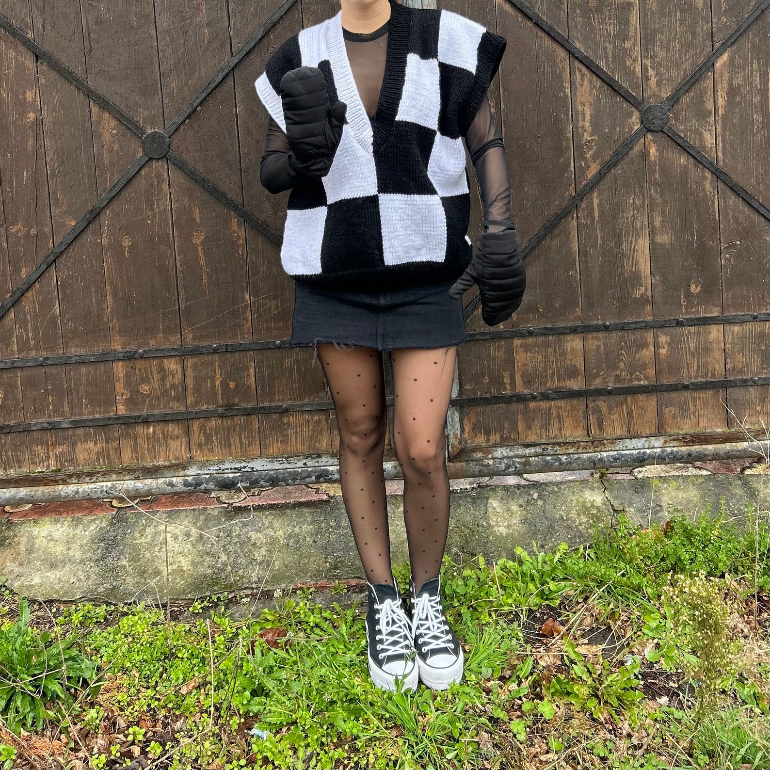 Wednesday Addams Sweater,handmade Knit Jenna Ortega West,v Neck Black ...