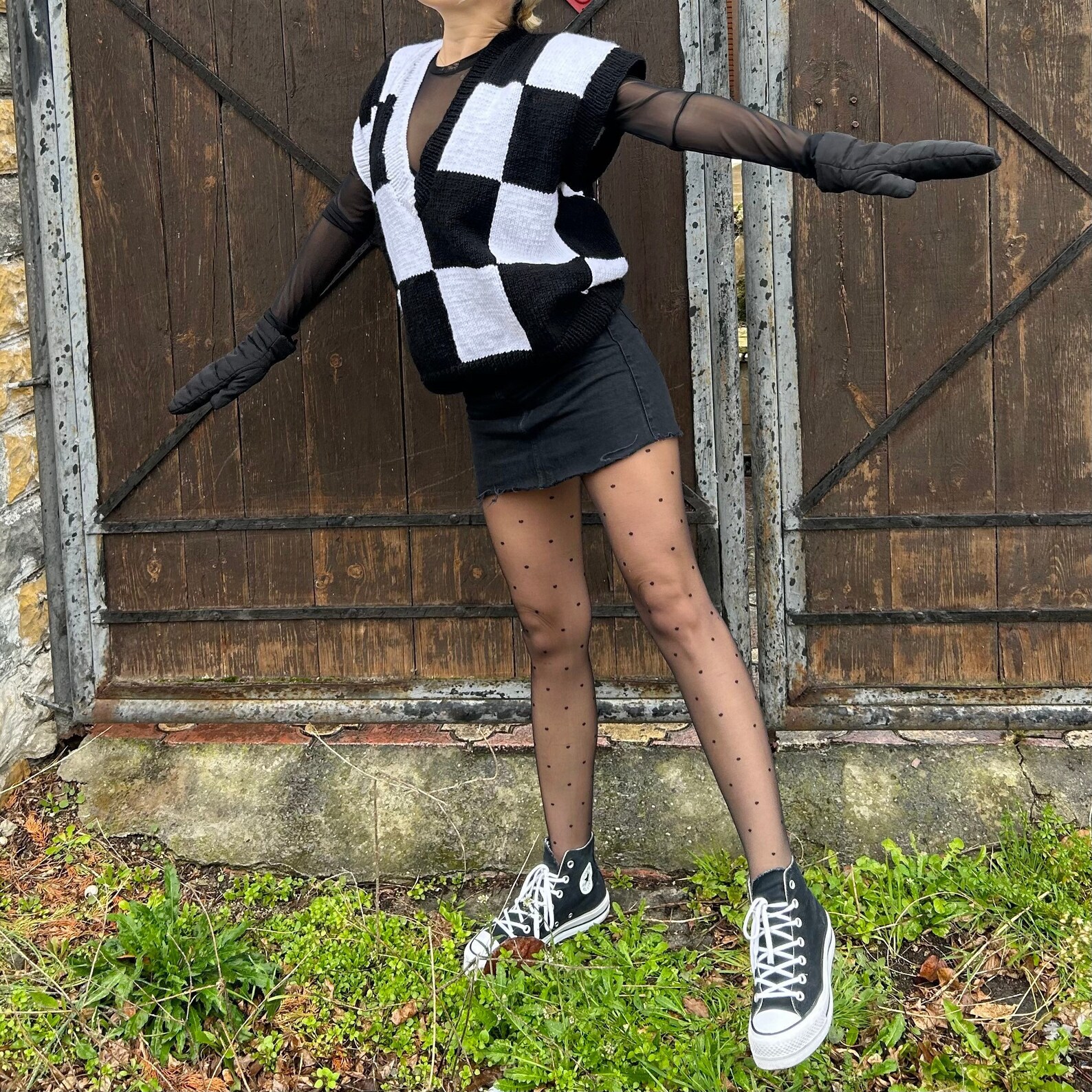 Wednesday Addams Sweater,handmade Knit Jenna Ortega West,v Neck Black ...