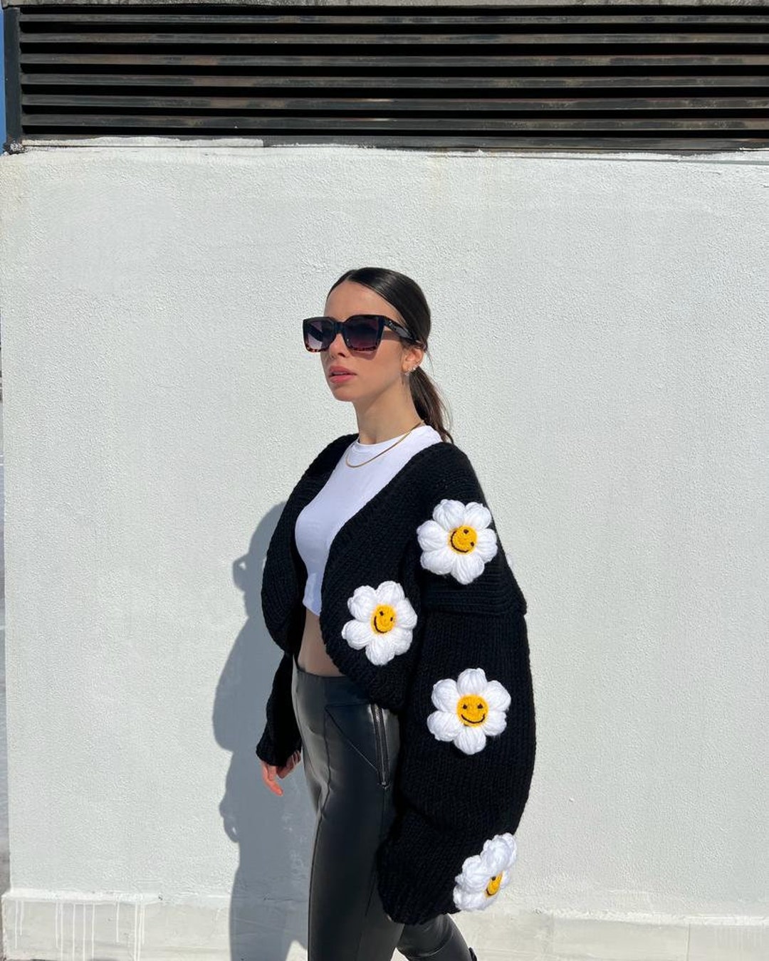 Handmade Daisy Cardigan,smiley Cardigan for Women,big Flower Crochet ...