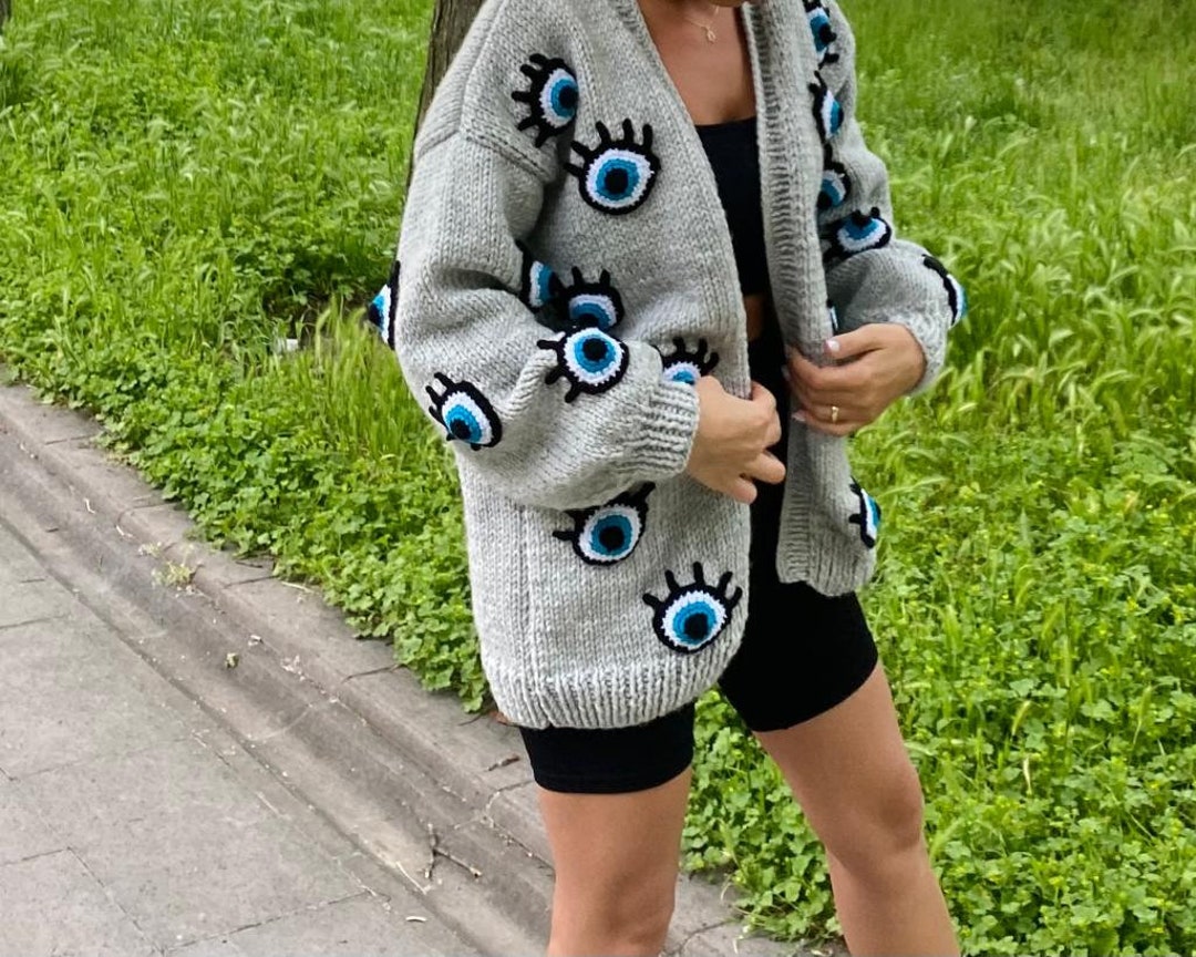 Handmade Knit Eye Cardigan: Chunky Crochet Crop Sweater - Etsy