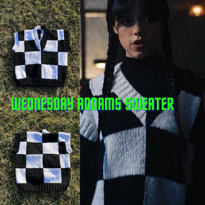 Wednesday Addams Sweaterhandmade Knit Jenna Ortega Westv - Etsy