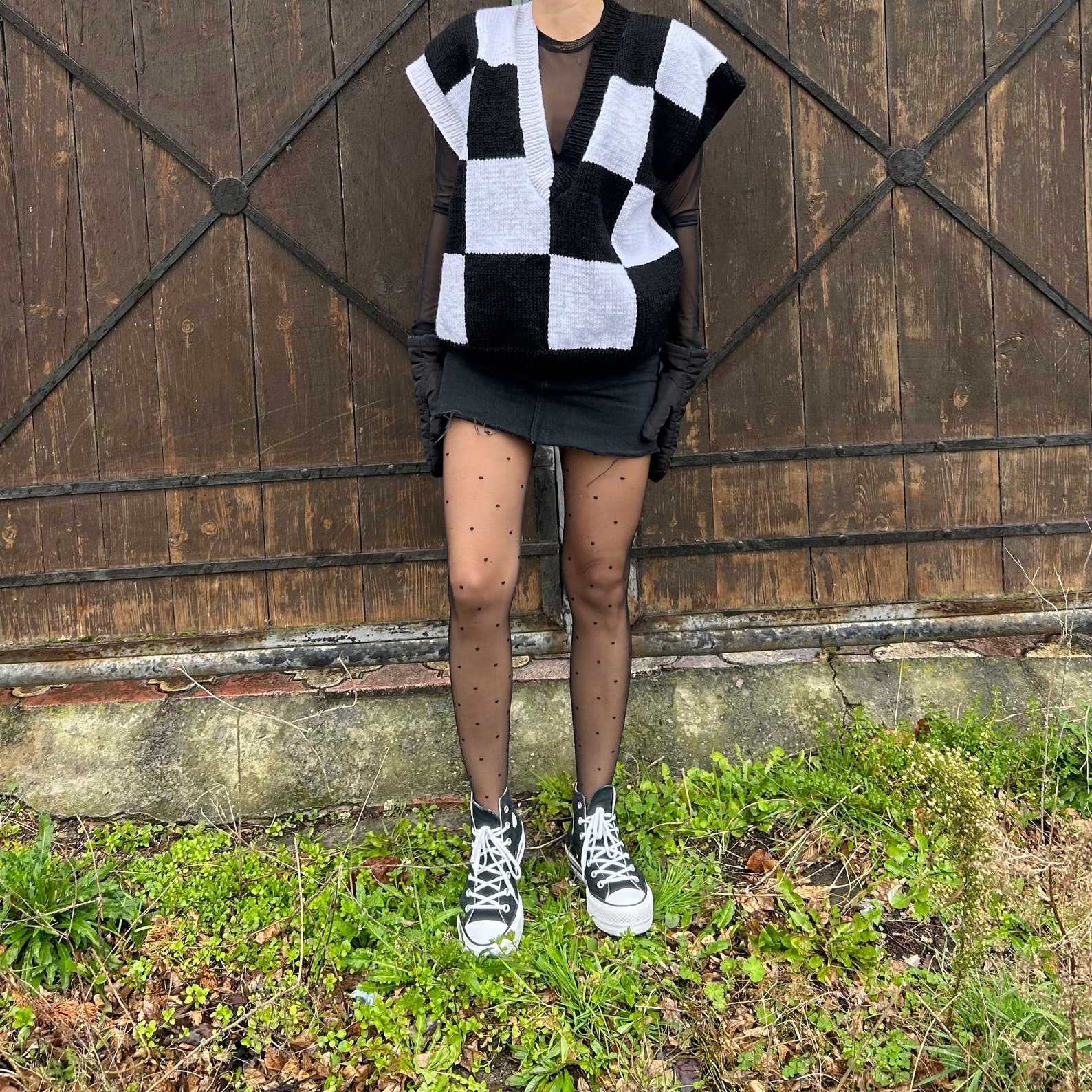 Wednesday Addams Sweater,handmade Knit Jenna Ortega West,v Neck Black ...